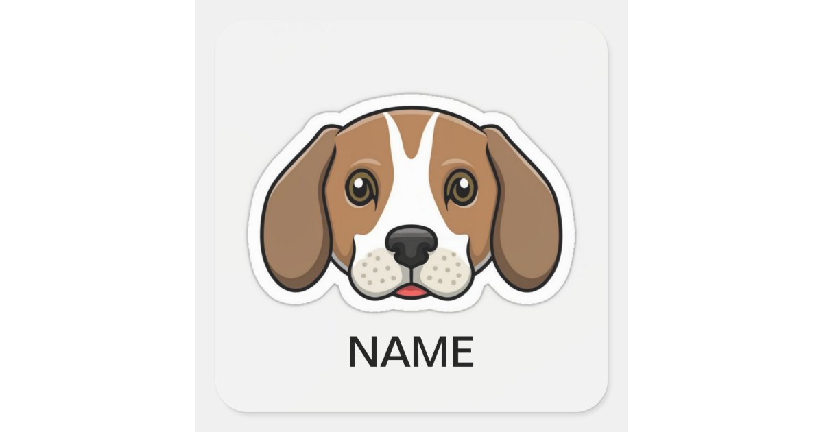 Cute personalized beagle dog square sticker | Zazzle