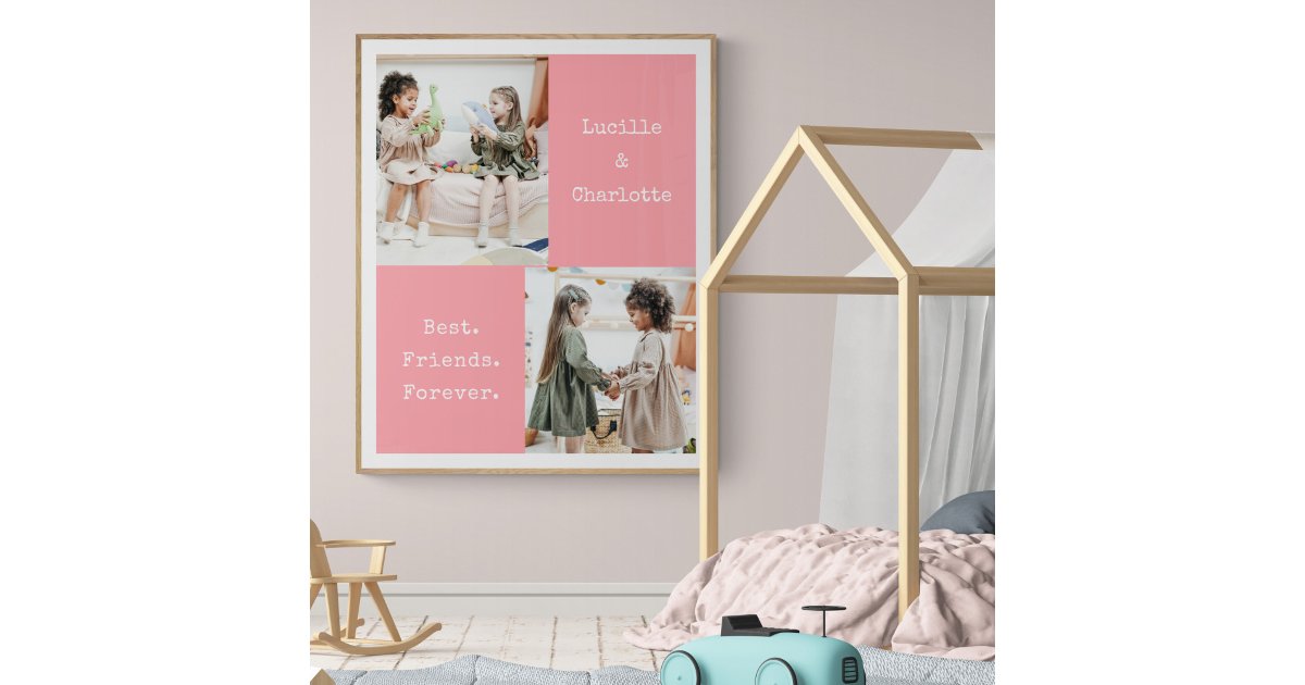 Cute Personalized BFF Two Photo Pink Best Friend Poster | Zazzle