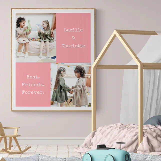 Cute Personalized BFF Two Photo Pink Best Friend Poster | Zazzle