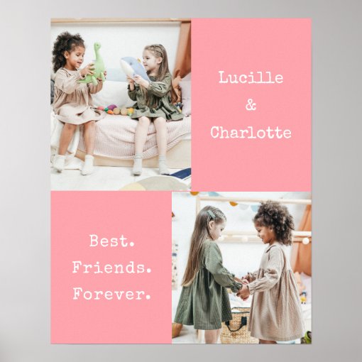 Cute Personalized BFF Two Photo Pink Best Friend Poster | Zazzle