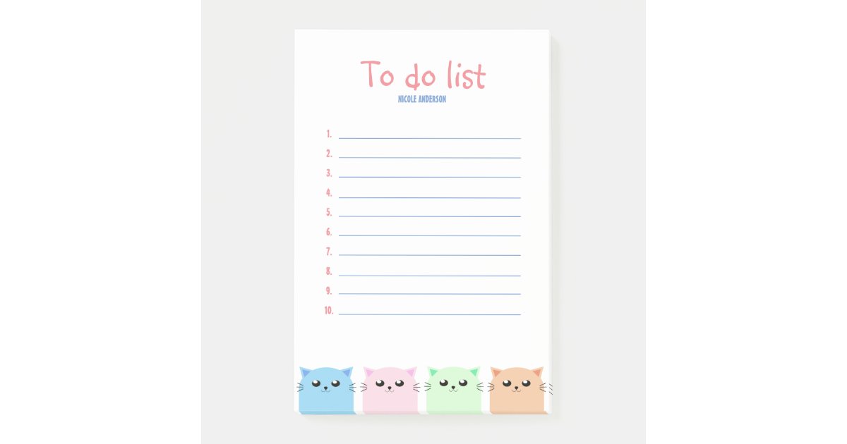 Cute Personalized Cat Lovers To Do List Post-it Notes | Zazzle