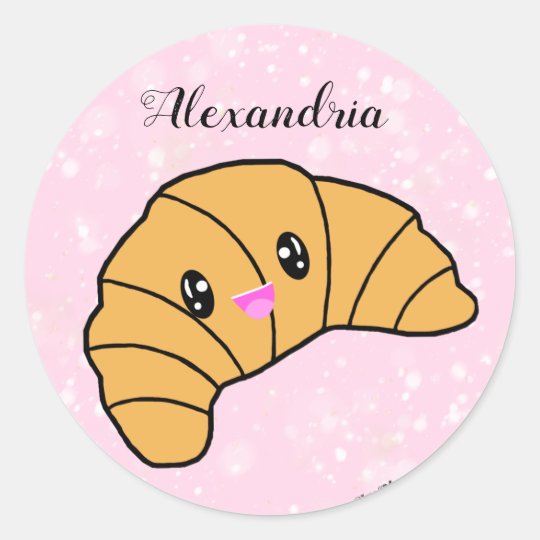Cute Personalized Croissant Pink Paris Bakery Food Classic Round ...