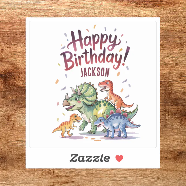 Cute Personalized Dinosaur Happy Birthday Sticker | Zazzle