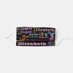 Cute Personalized First Name Pattern on Black Adult Cloth Face Mask ...