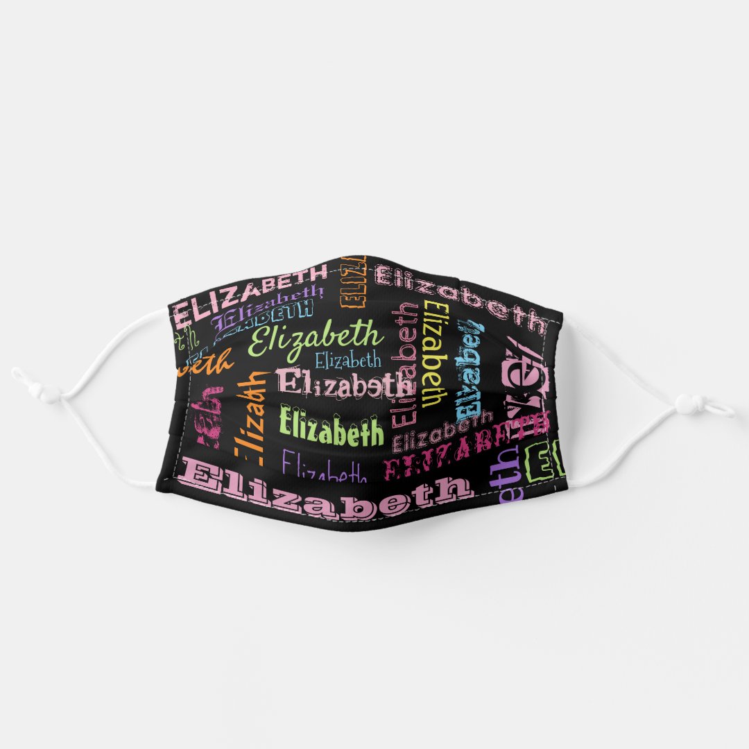 Cute Personalized First Name Pattern on Black Adult Cloth Face Mask ...