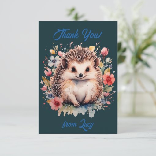 Cute Personalized Hedgehog Thank You Card | Zazzle