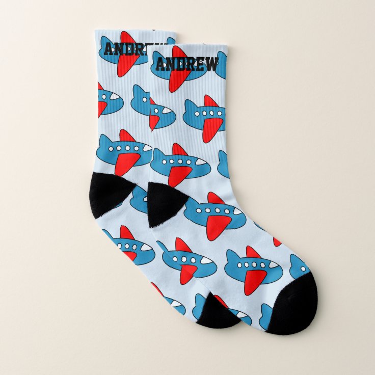 Cute personalized kid's socks with airplane print | Zazzle