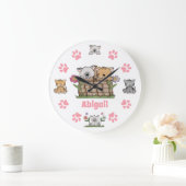 Cute Personalized Kittens, Cats and Paw Prints Large Clock | Zazzle