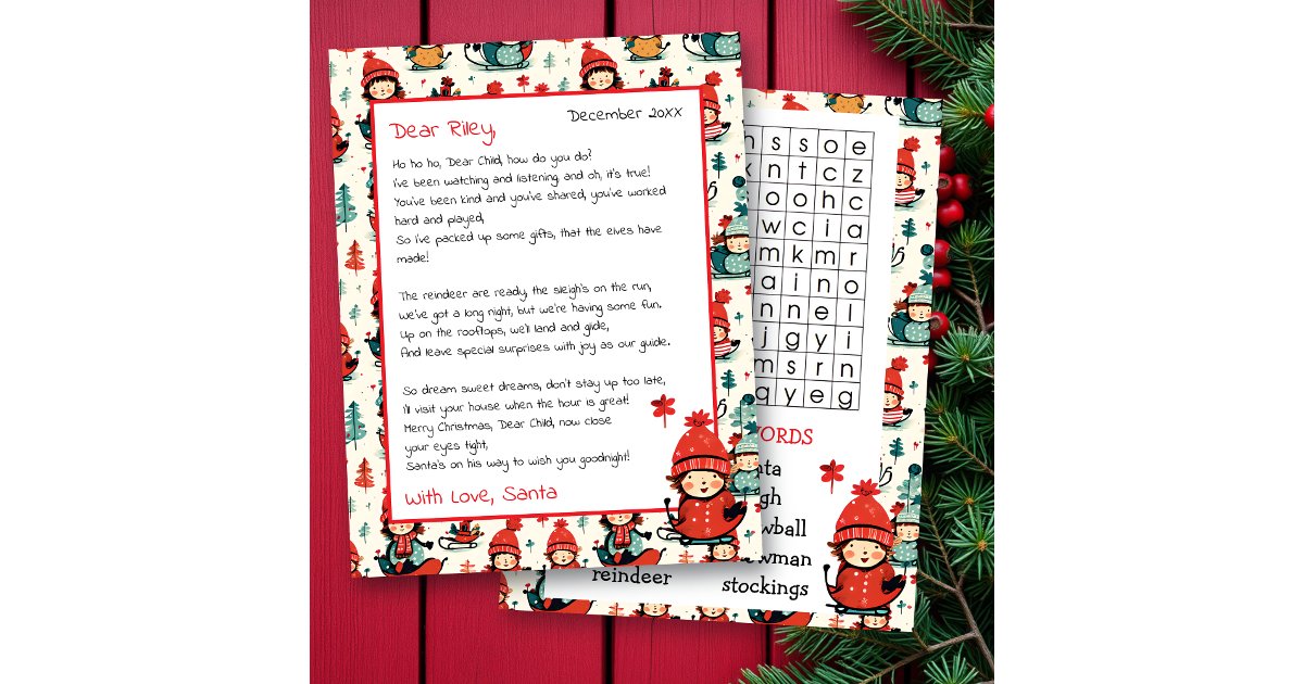 Cute Personalized Letter from Santa | Word Search | Zazzle