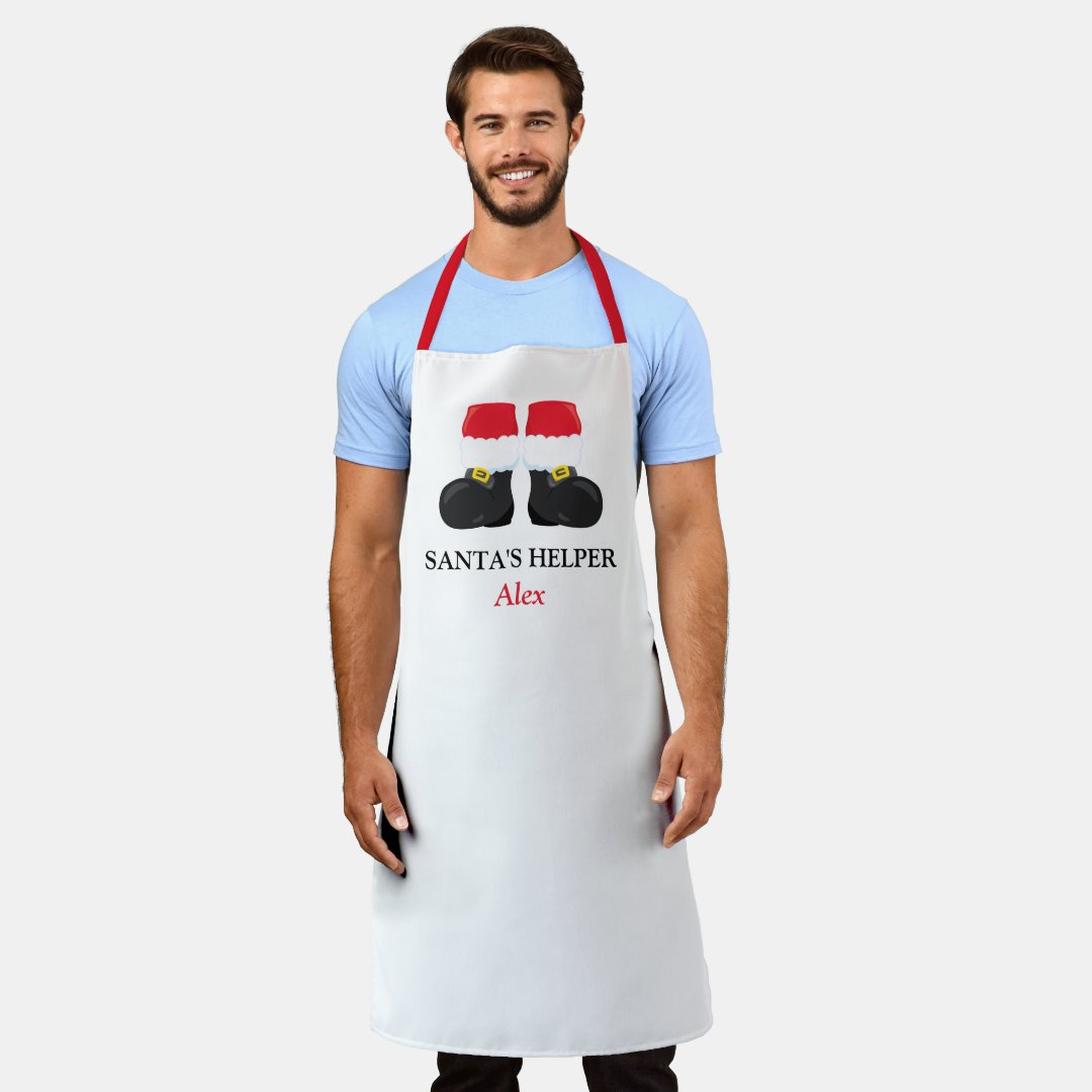 Cute Personalized Men's Santa's Helper Christmas Apron | Zazzle