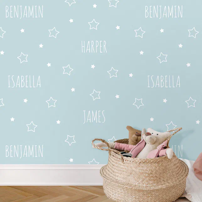 Cute Personalized Name Star Blue Kids Nursery Wallpaper | Zazzle