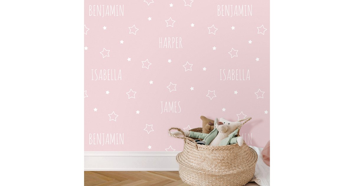 Cute Personalized Name Star Pink Kids Nursery Wallpaper | Zazzle