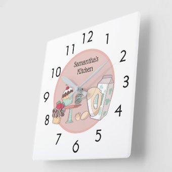 Cute Personalized Pink Cupcake Kitchen Wall Clock | Zazzle
