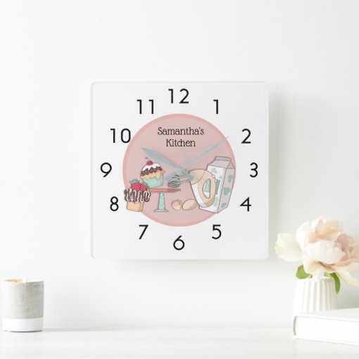Cute Personalized Pink Cupcake Kitchen Wall Clock | Zazzle