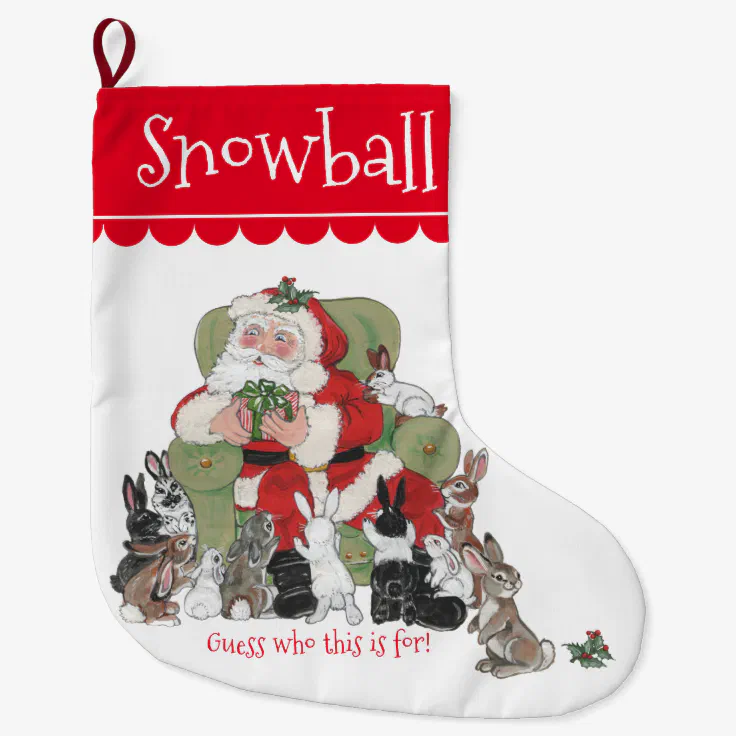 Cute Personalized Santa Pet Bunny Rabbit Christmas Large Christmas ...