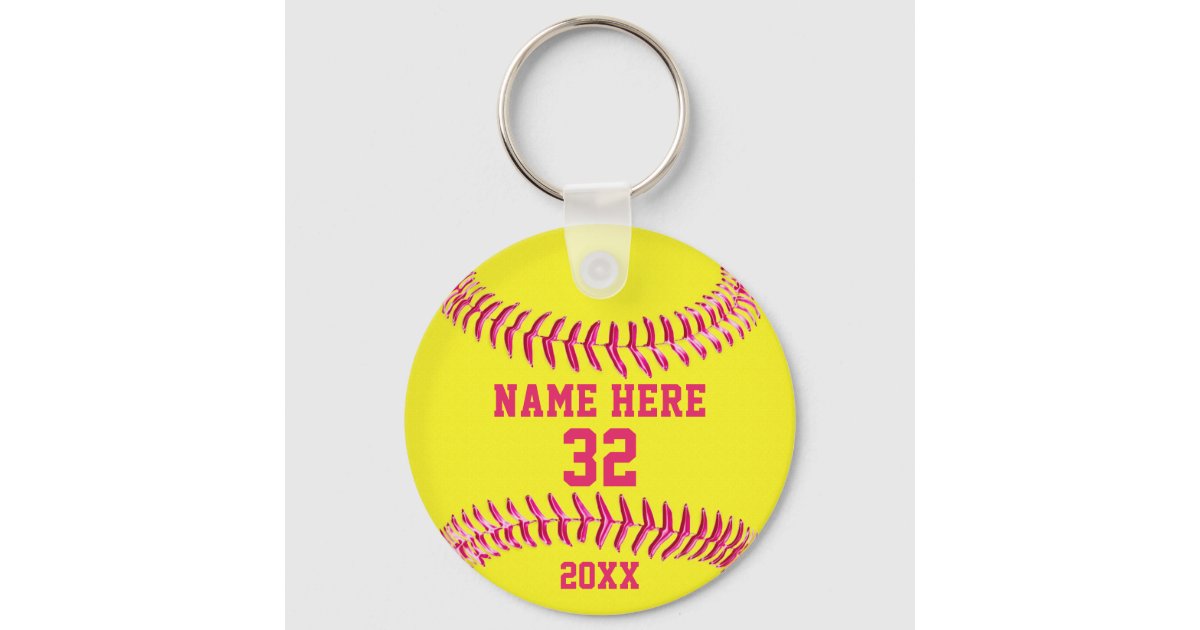 Cute Personalized Softball Keychains 3 Text Boxes | Zazzle