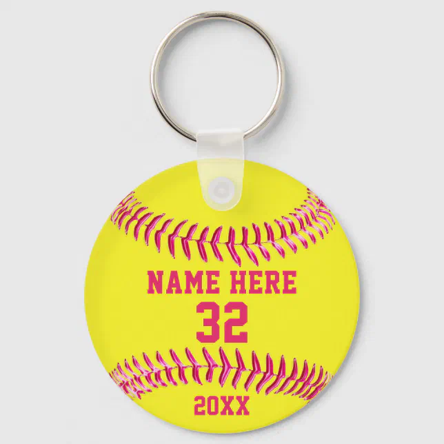 Cute Personalized Softball Keychains 3 Text Boxes | Zazzle