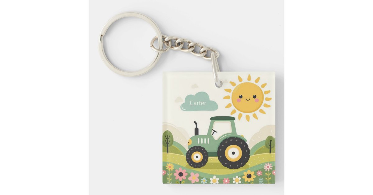 Cute, personalized tractor/farm keychain | Zazzle