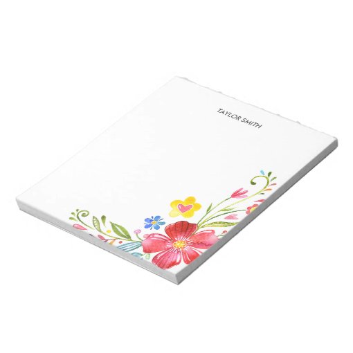 Cute Personalized Watercolor Floral Colorful Notepad | Zazzle