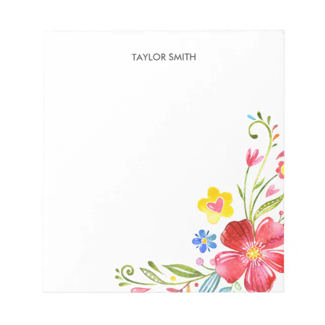 Cute Personalized Watercolor Floral Colorful Notepad | Zazzle