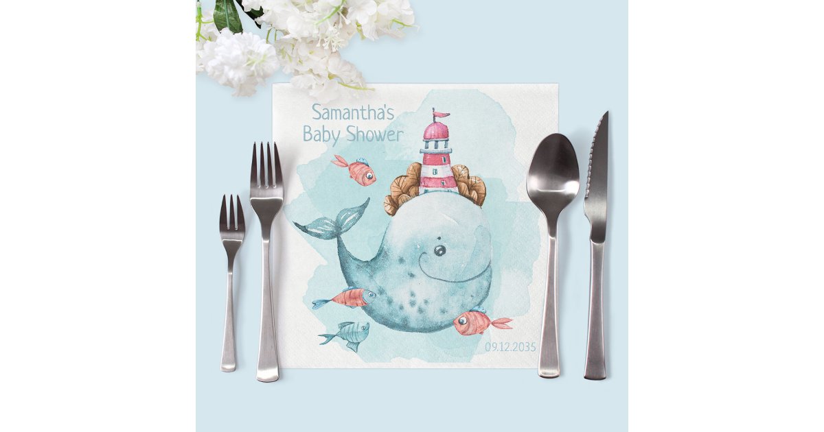 Cute Personalized Whale Baby Shower Napkins | Zazzle
