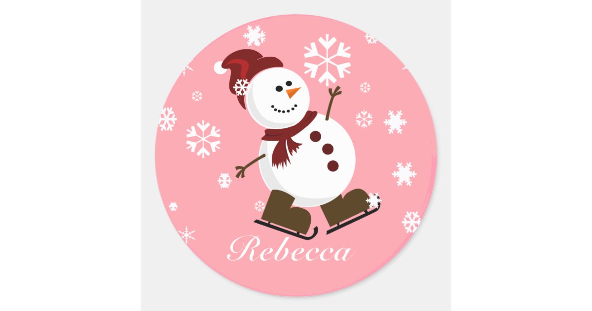Cute Personalized Xmas Snowman Classic Round Sticker | Zazzle