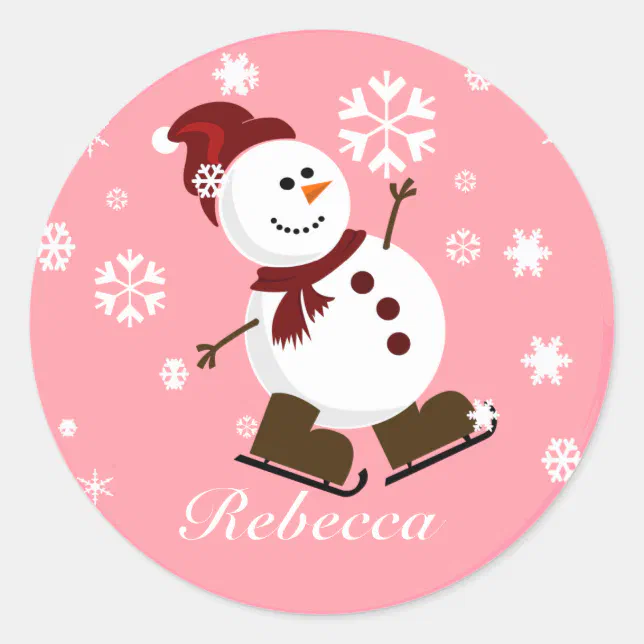 Cute Personalized Xmas Snowman Classic Round Sticker | Zazzle