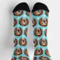 Cute Pet Photo Paw Prints Custom Turquoise Socks | Zazzle