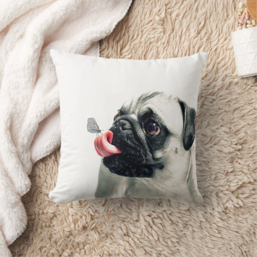 Cute Pet PUG white - personalize it Throw Pillow | Zazzle