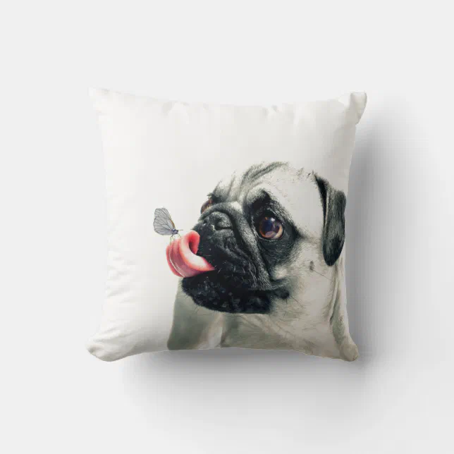 Cute Pet PUG white - personalize it Throw Pillow | Zazzle
