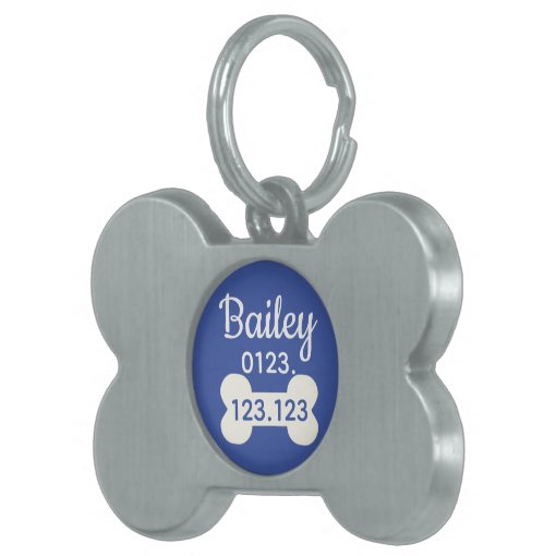 Cute Phone Number Bone Blue Name Pet ID Tag | Zazzle