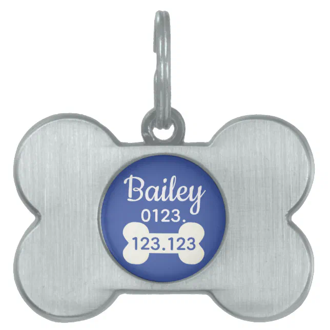 Cute Phone Number Bone Blue Name Pet ID Tag | Zazzle