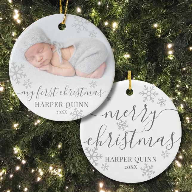 Cute Photo Baby My First Christmas Ceramic Ornament | Zazzle