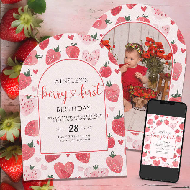 Cute Photo Berry First Birthday 1st birthday Invitation | Zazzle