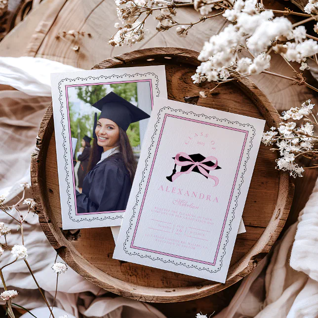 Cute Photo Pink Coquette Bow Graduation Invitation | Zazzle