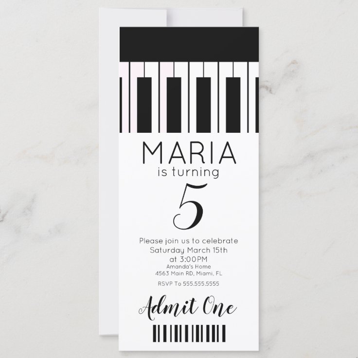 Cute Piano Music Ticket Style Party Invitation | Zazzle