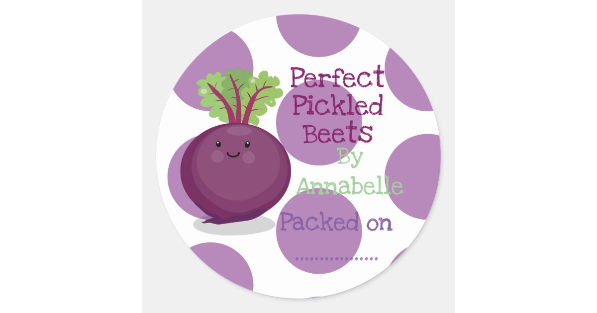 Cute pickled beets cartoon illustration label | Zazzle