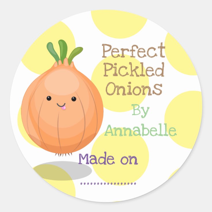 Cute pickled onion cartoon illustration label | Zazzle