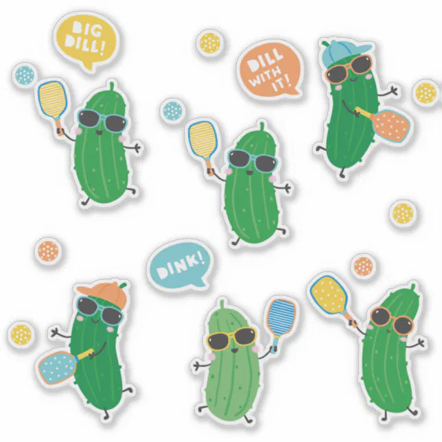 Cute Pickles playing Pickleball Sticker | Zazzle