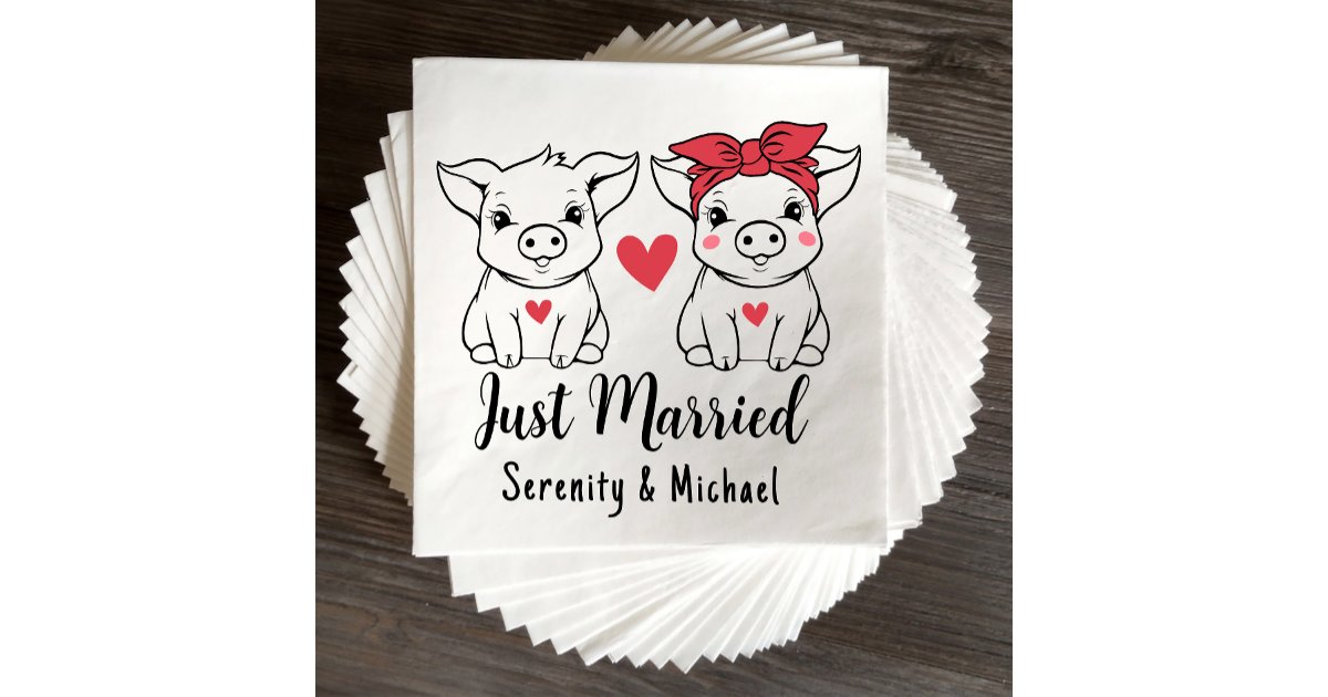 Cute Pig Country Wedding Farm Just Married Napkins | Zazzle