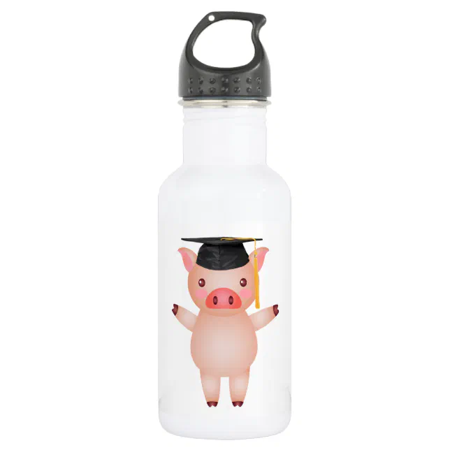 Cute Pig in Graduation Cap Water Bottle | Zazzle