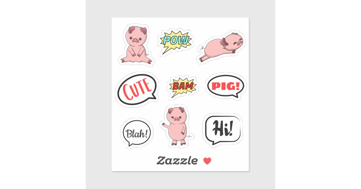 Cute Pig Pow Blah Hi Bubble Stickers | Zazzle