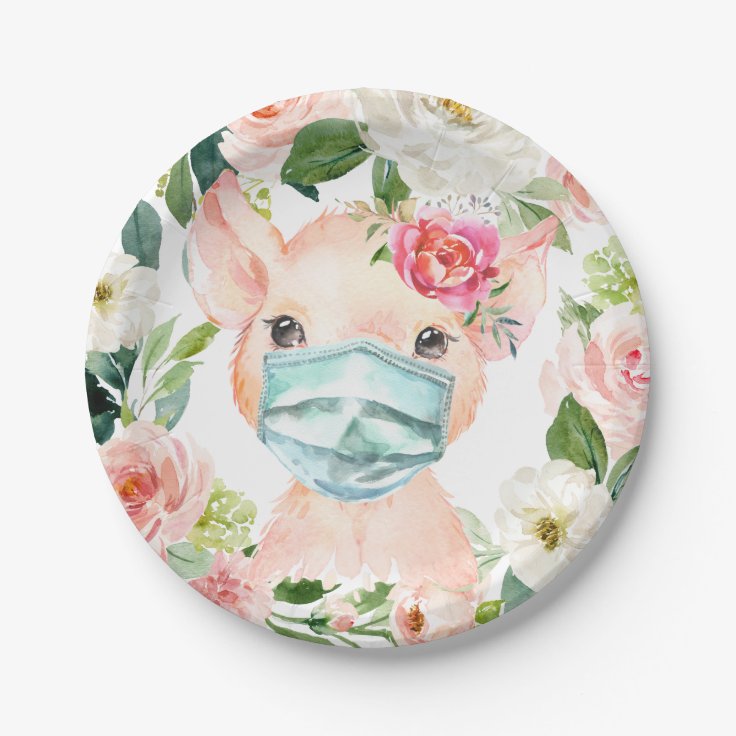 Cute Pig Wearing Protective Mask - Baby Shower Paper Plates | Zazzle