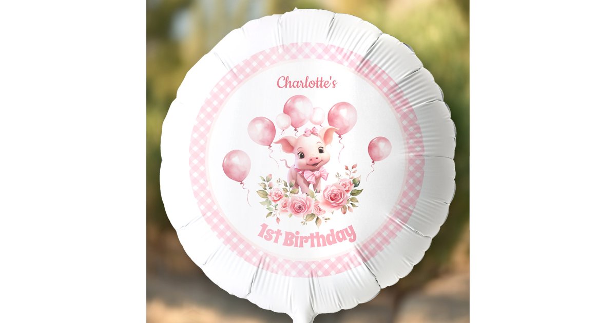 Cute Piggy Pink Farm Girl 1st Birthday Big Balloon | Zazzle