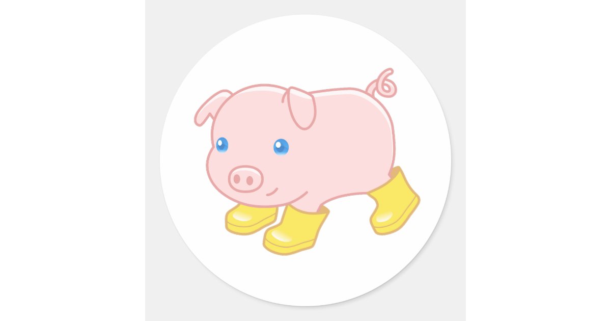 Cute Piglet Pig in Yellow Rubber Boots V2 Classic Round Sticker | Zazzle