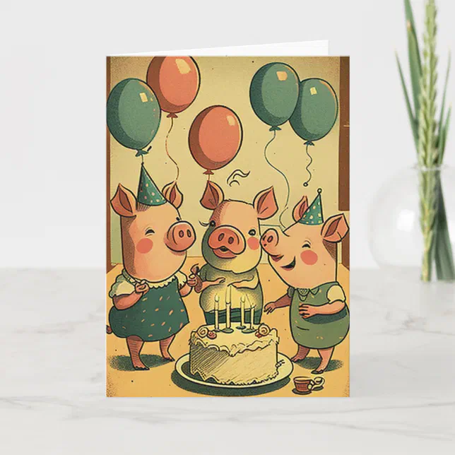 Cute Pigs Birthday Party Folded Greeting Card | Zazzle