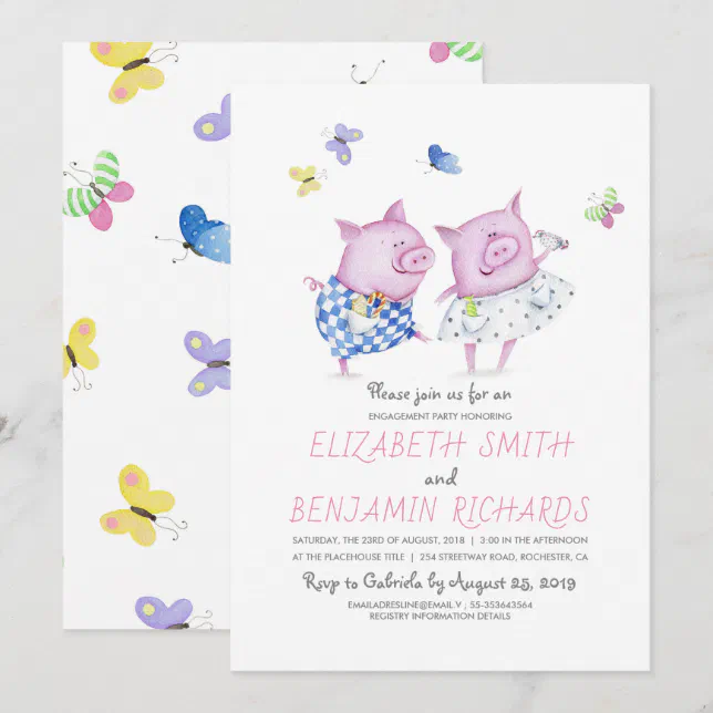 Cute Pigs Couple Sweet Engagement Party Invitation | Zazzle
