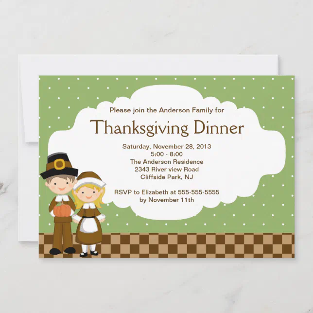 Cute Pilgrim Thanksgiving Dinner Party Invitation | Zazzle
