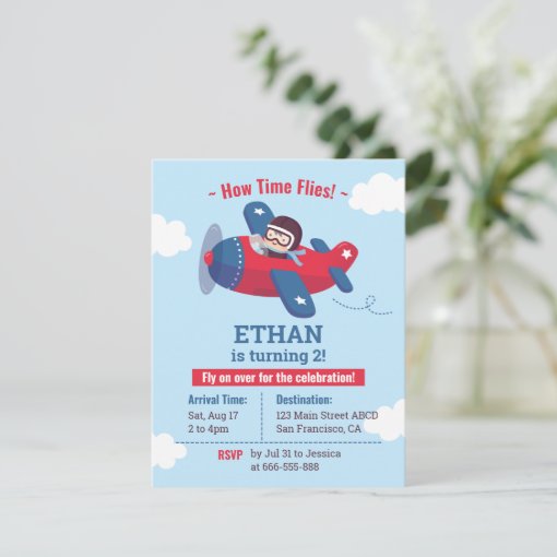 Cute Pilot Propeller Airplane Boys Birthday Party Invitation | Zazzle