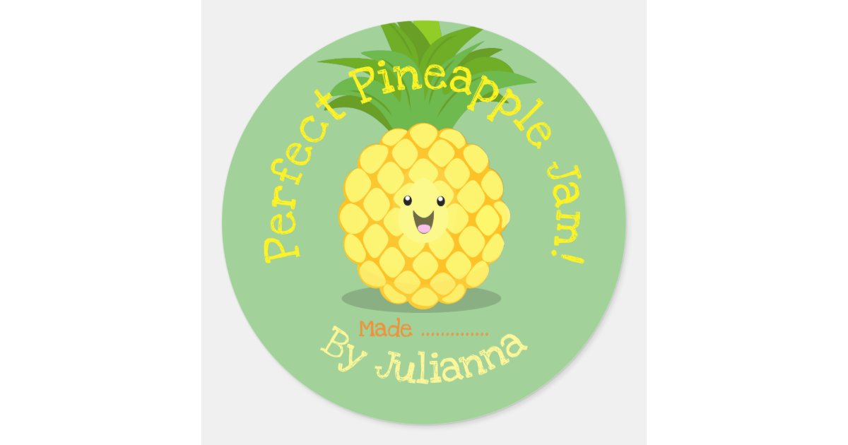 Cute pineapple fruit cartoon jam label | Zazzle